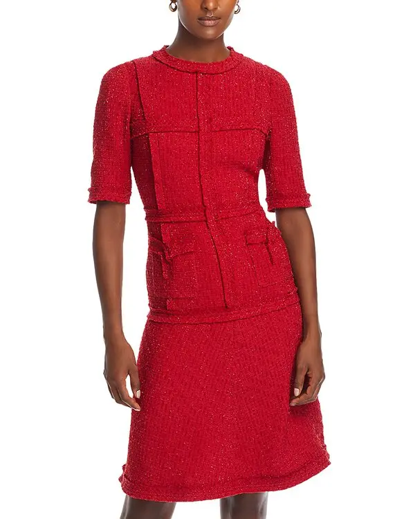 Rickie Freeman For Teri Jon Metallic Tweed Geo Stripe Dress - Red