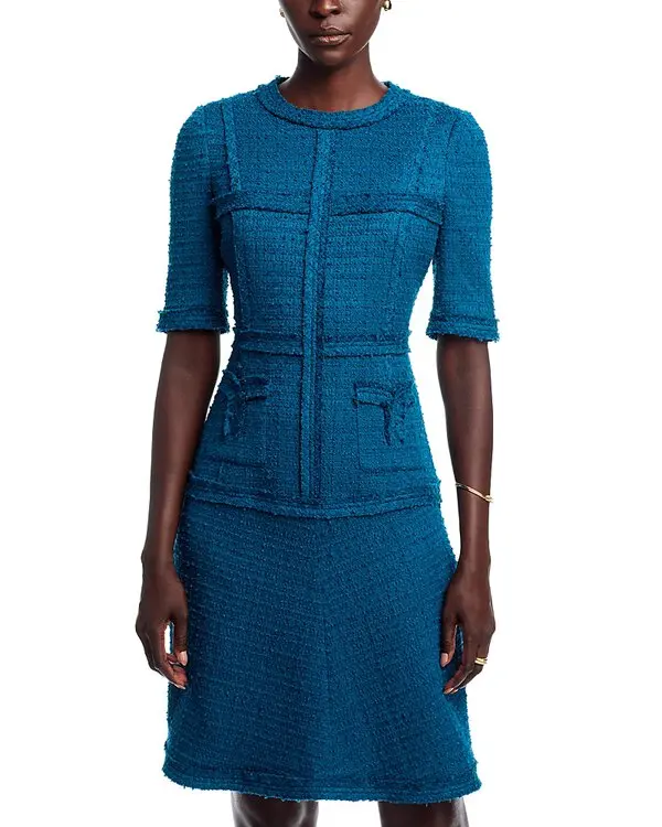 Rickie Freeman For Teri Jon Metallic Tweed Geo Stripe Dress - Teal