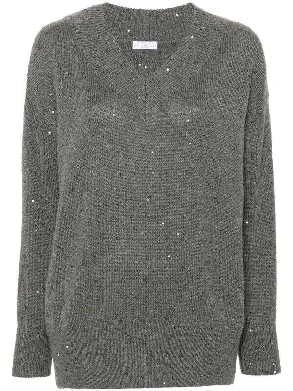 Brunello Cucinelli Sequin-embellished V-neck Jumper