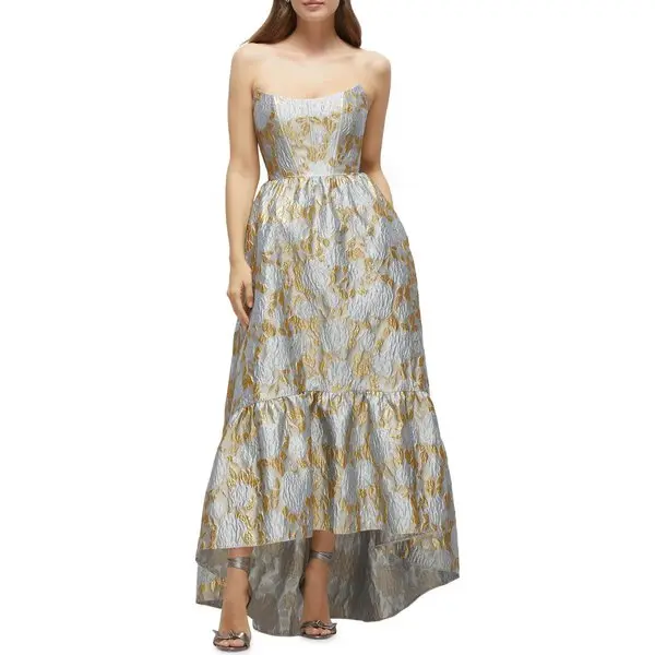 Dessy Collection Floral Brocade High-low Gown