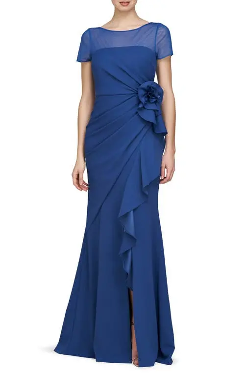 Js Collections Rosette Detail Mermaid Gown - Blue Quartz