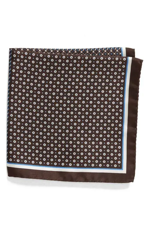 Eton Silk Pocket Square - Off White/brown