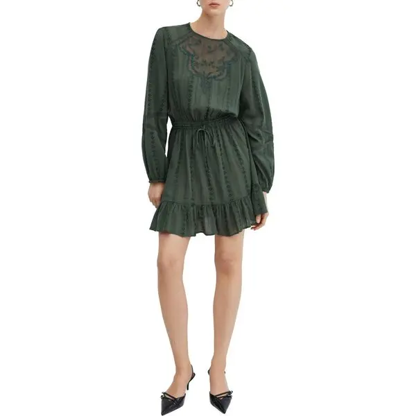 Mango Embroidered Tie Waist Mini Dress In Green - 40% Off | Editorialist