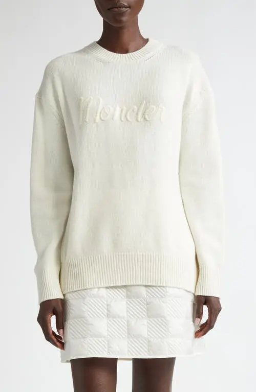 Moncler Logo Embroidered Wool & Cashmere Sweater - Gardenia