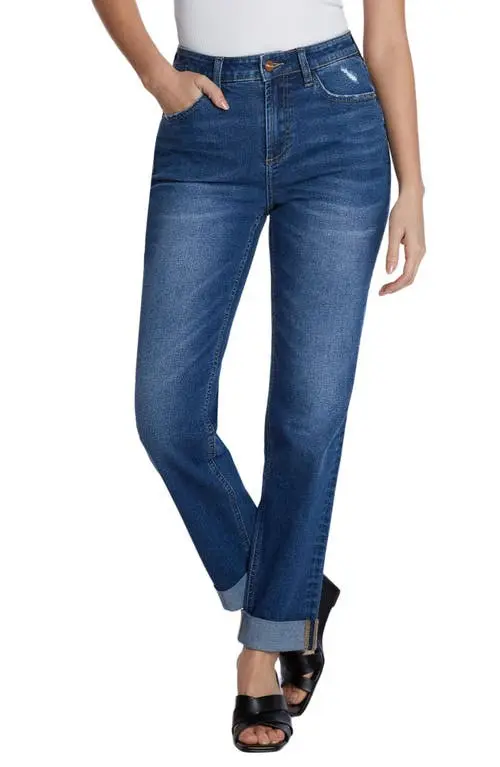 HINT OF BLU Cuffed Wide Leg Boyfriend Jeans - Dew Blue