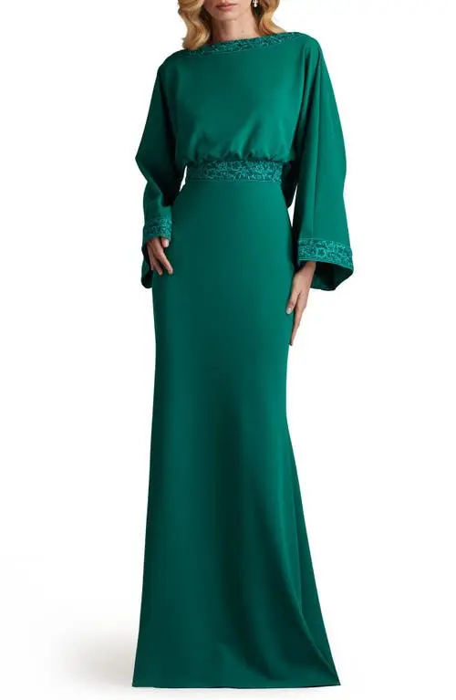 Tadashi Shoji Drape Back Crepe Gown - Emerald