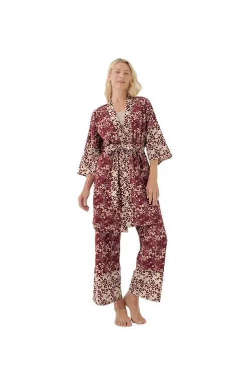 PACT Organic Staycation Short Robe - Berry Sprigs