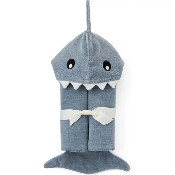 ELEGANT BABY Terry Velour Hooded Shark Towel - Slate Gray