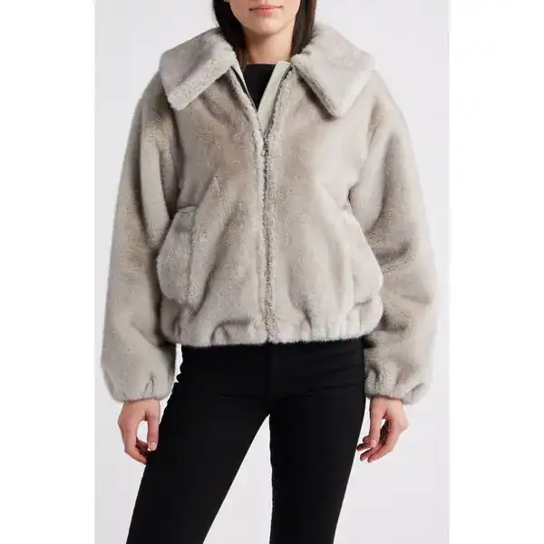 Bcbgmaxazria Channel Quilted Faux Fur Jacket In Silver - 50% Off