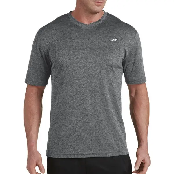 REEBOK Big & Tall Performance Mesh V-neck T-shirt - Granite Heather