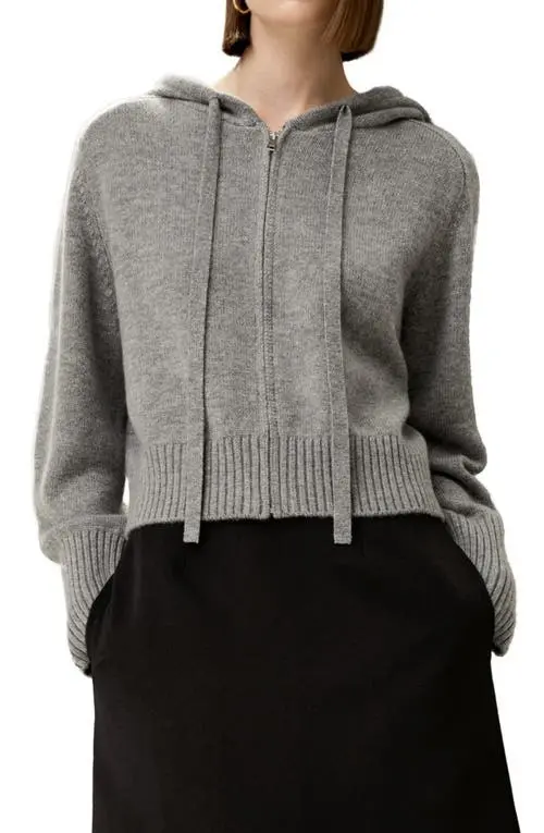 Lilysilk Short Zip-up Wool Cashmere Hoodie - Light Gray