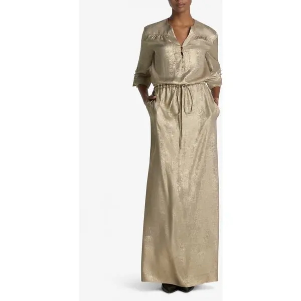 St. John Metallic Tie Waist Gown