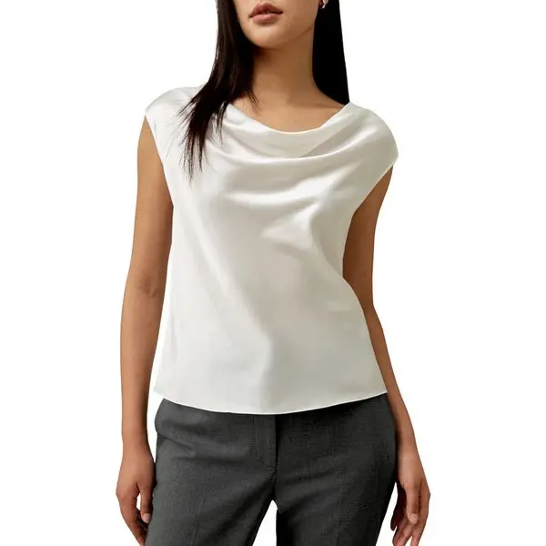 Lilysilk Silk Charmeuse Cowl Neck Top - Ivory