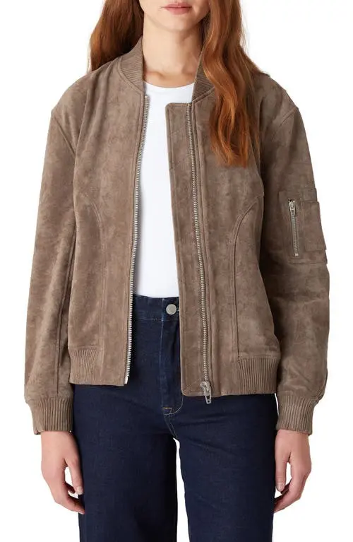 Blanknyc Faux Suede Bomber Jacket - Oyster Shell