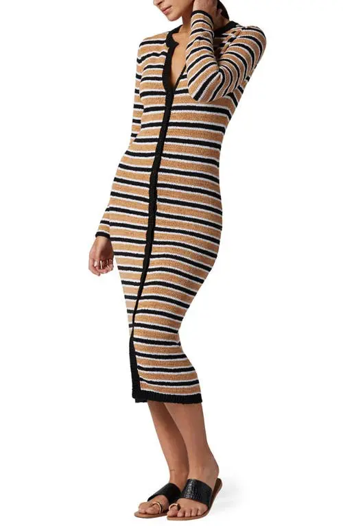 Joie Omer Stripe Long Sleeve Midi Sweater-dress