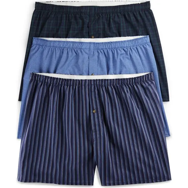 HARBOR BAY BY DXL Big & Tall 3-pk Woven Boxers - Blue