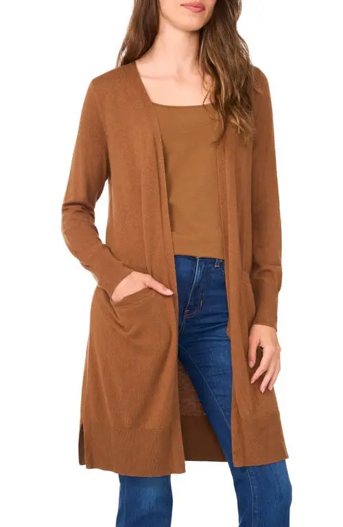 Halogen Open Front Longline Cardigan - Rich Cognac