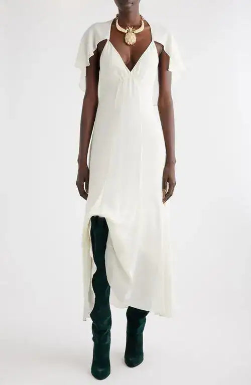 Chlo Cape Sleeve Silk Georgette Maxi Dress In Pristine White - 75% Off |  Editorialist