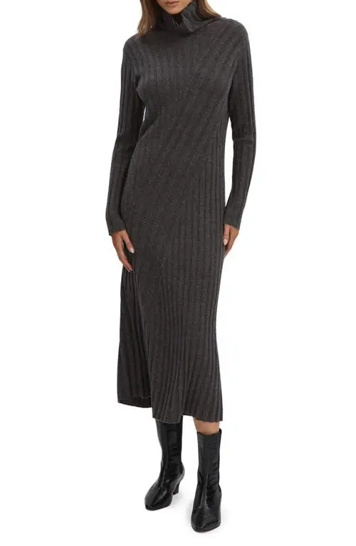 fitted lace wedding dress Chanyarn Women's Merino Wool Blend Ribbed Mock Neck Sweater Dress Coffee / M main image 1