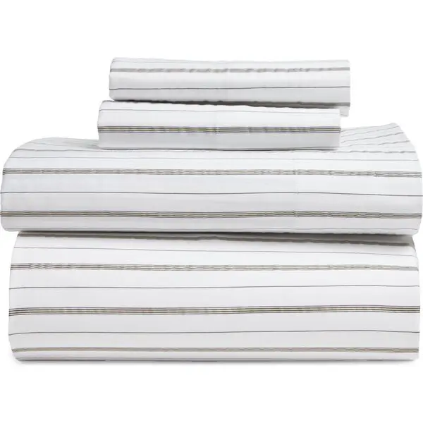 Nordstrom Stripe Organic Cotton Sateen Sheet Set - White Brilliant Stripe