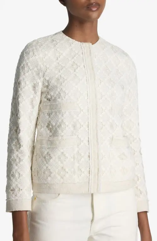 St. John Embellished Tweed Jacket - Ecru