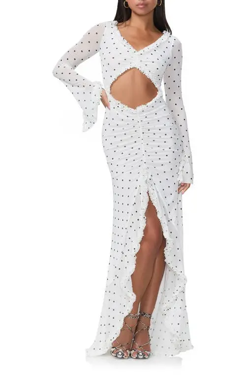 AFRM Cat Ruched Semisheer Maxi Dress - Blanc Micro Dot