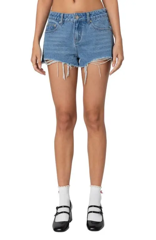 EDIKTED Fern Cutoff Denim Shorts - Blue