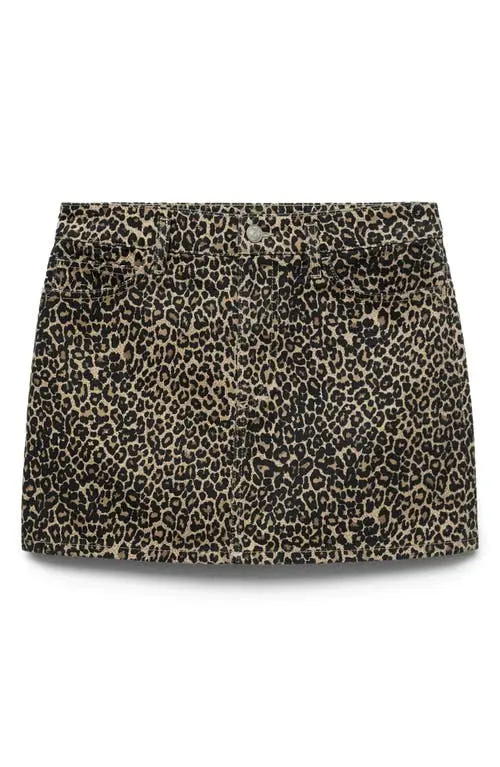 Mango Leopard Print Denim Mini Skirt In Brown 35% Off Editorialist