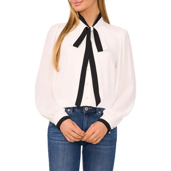 CECE DUPRAZ Tie-neck Button-up Shirt - New Ivory White