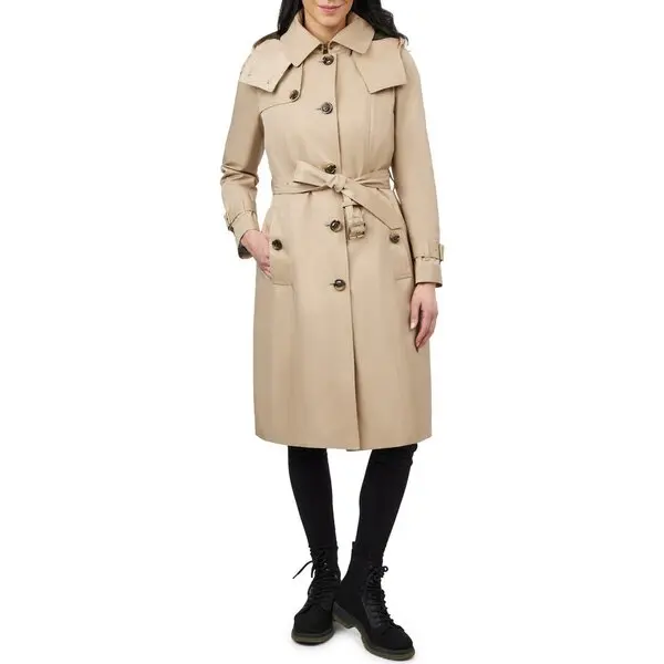 London Fog Water Resistant Belted Trench Coat With Removable Liner - Stone
