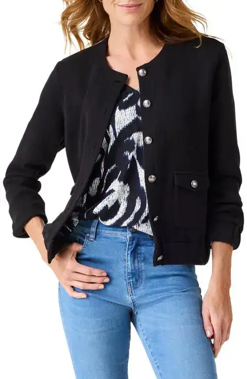 Nic+Zoe Knit Cotton Utility Jacket In Black Onyx 55% Off