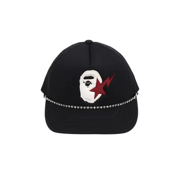 BAPE Sta Ape Head Leather Patched Mesh Cap - Black