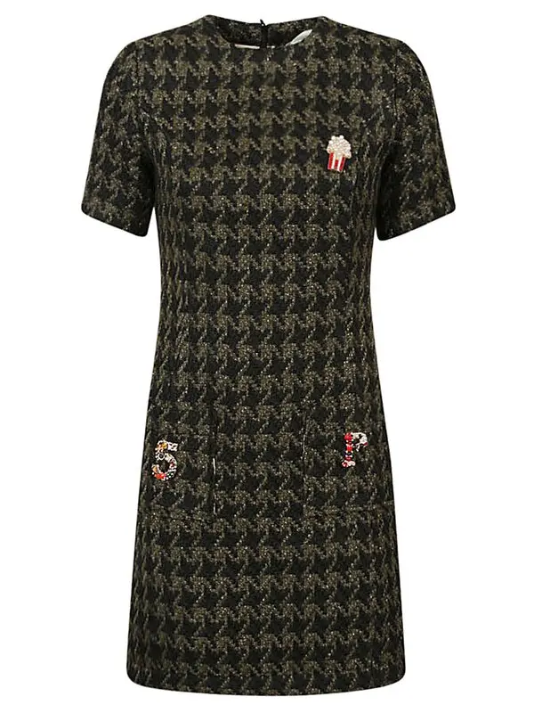5PROGRESS Houndstooth Wool Blend Short Dress