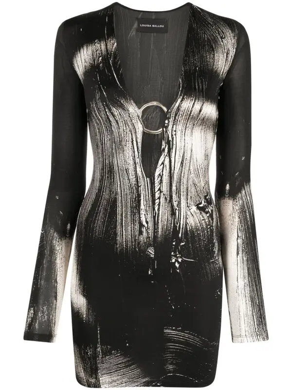 Louisa Ballou Printed Cut Out Short Dress - Black | Editorialist