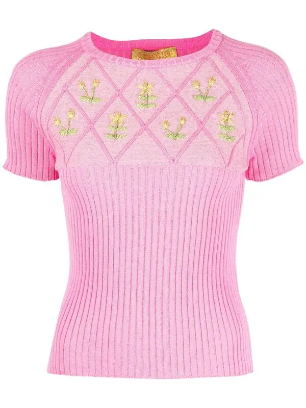 CORMIO Embroidered Knit Top - Pink