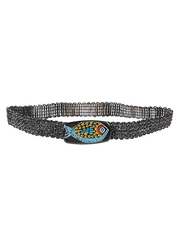 EXQUISITE J Raffia Belt With Painted Buckle