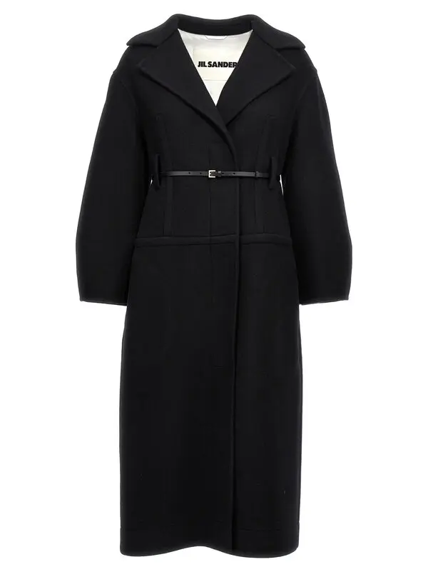JIL SANDER Long Wool Overcoat - Black