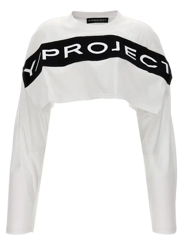 Y/project Logo Crop T-shirt - White/black