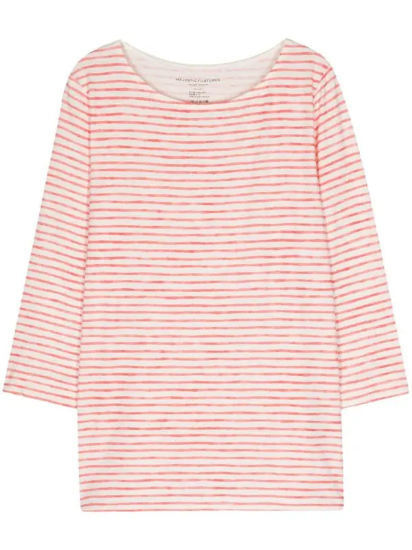 Majestic International Striped Linen Blend Boat Neck T-Shirt