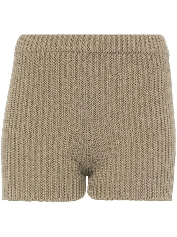Max Mara Knitted Cotton Shorts - Kaki