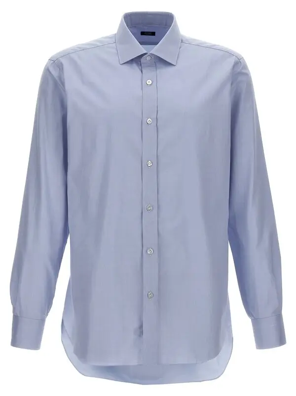 BARBA NAPOLI Textured Cotton Shirt - Light Blue