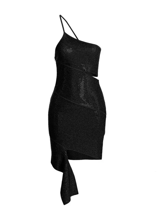 ANDREĀDAMO Sequin One-shoulder Knit Dress - Black