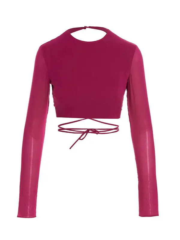 Andamane Cropped Georgette Top - Fuchsia