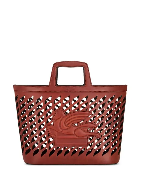 Etro Pegasus Perforated Leather Shopper - Leather Brown