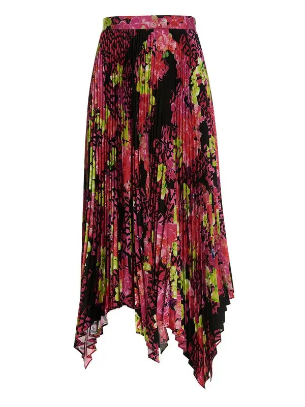 Versace Pleated Orchid Printed Skirt - Multicolor