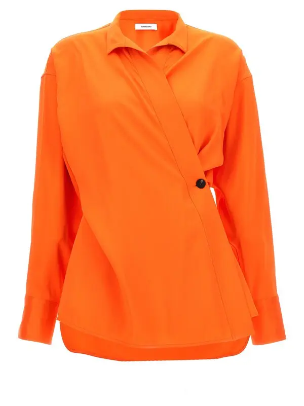 FERRAGAMO Satin Asymmetric Shirt - Orange