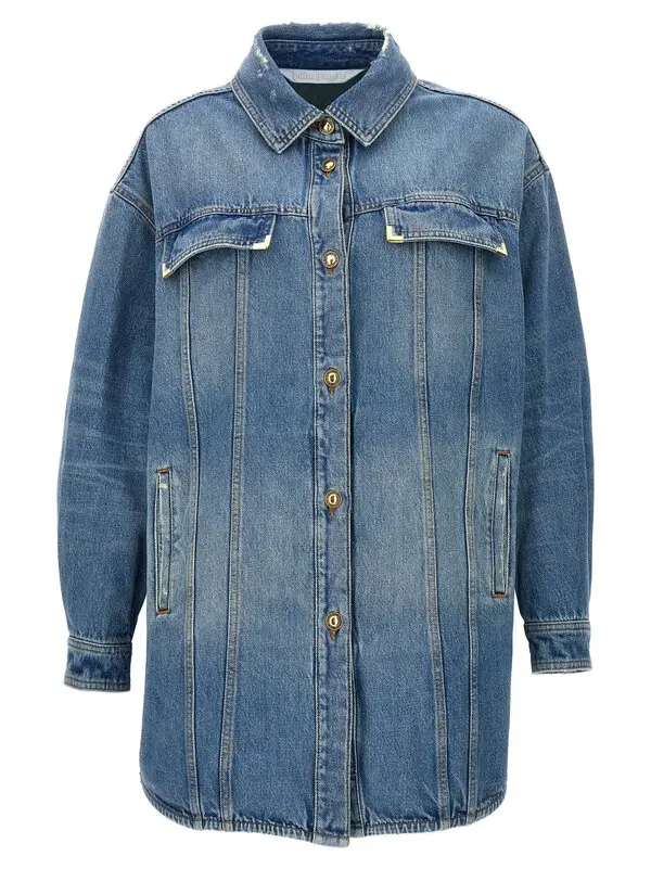 Palm Angels Washed Logo Denim Jacket - Light Blue