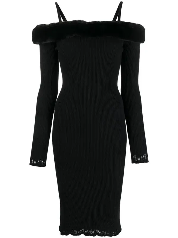 Blumarine Faux Fur Neck Midi Dress