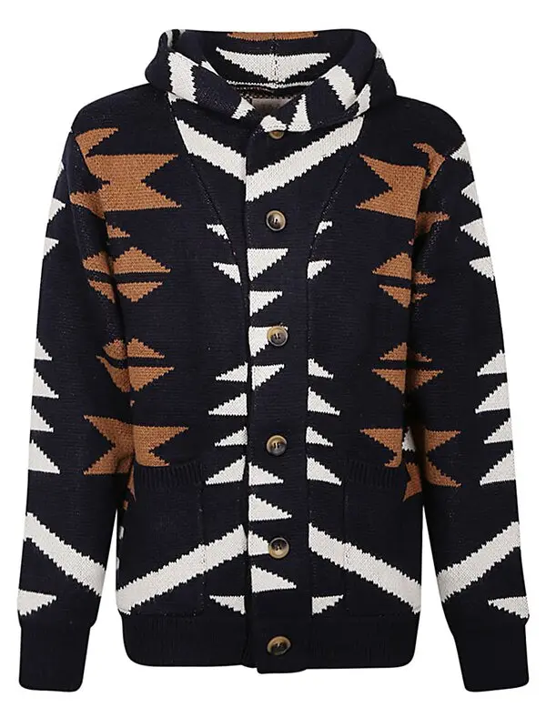 TOOCO Ethnic Print Cardigan - Blue