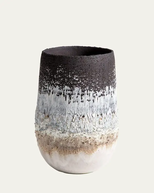 ALISON LOUSADA White Volcanic Rock & Black Porcelain Medium Open Vase, 12